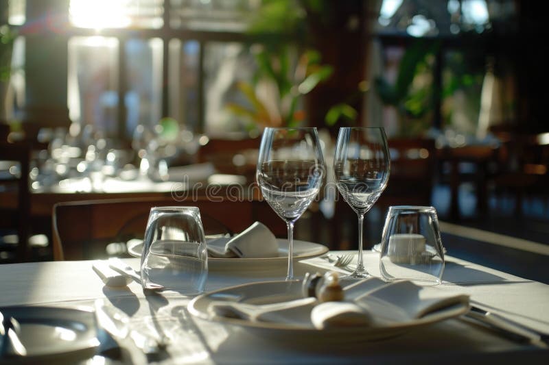An Image of a Table Setting with Empty Wine Glasses and Silverware ...