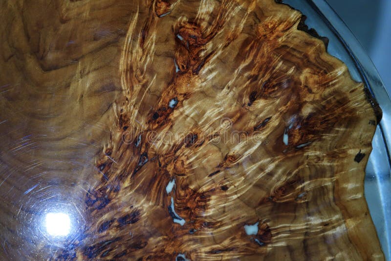 Decorative Table Top. Polished Cross-section of the Tree Trunk Covered ...