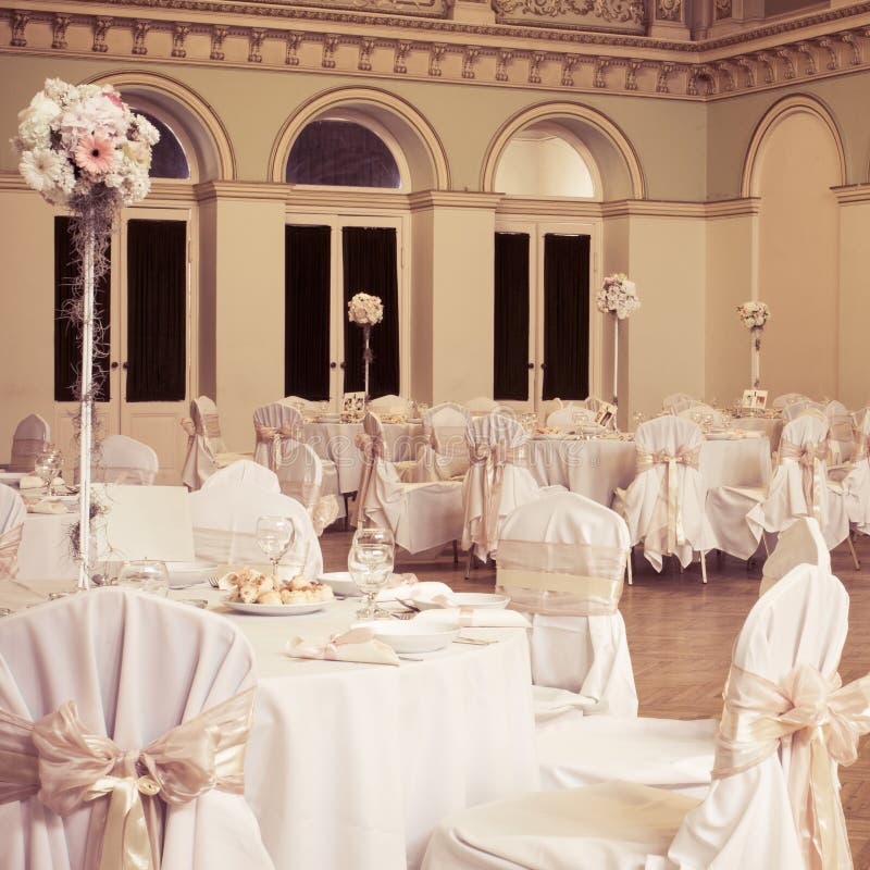 An Image of Tables Setting at a Luxury Wedding Hall Stock Image - Image ...