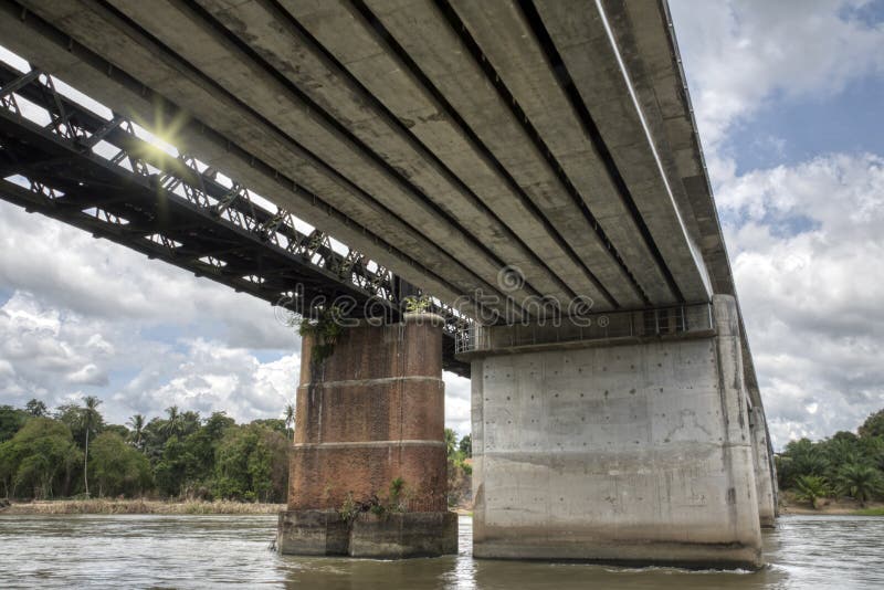 The Tall Railway Bridge Crossing the River. Stock Image - Image of ...