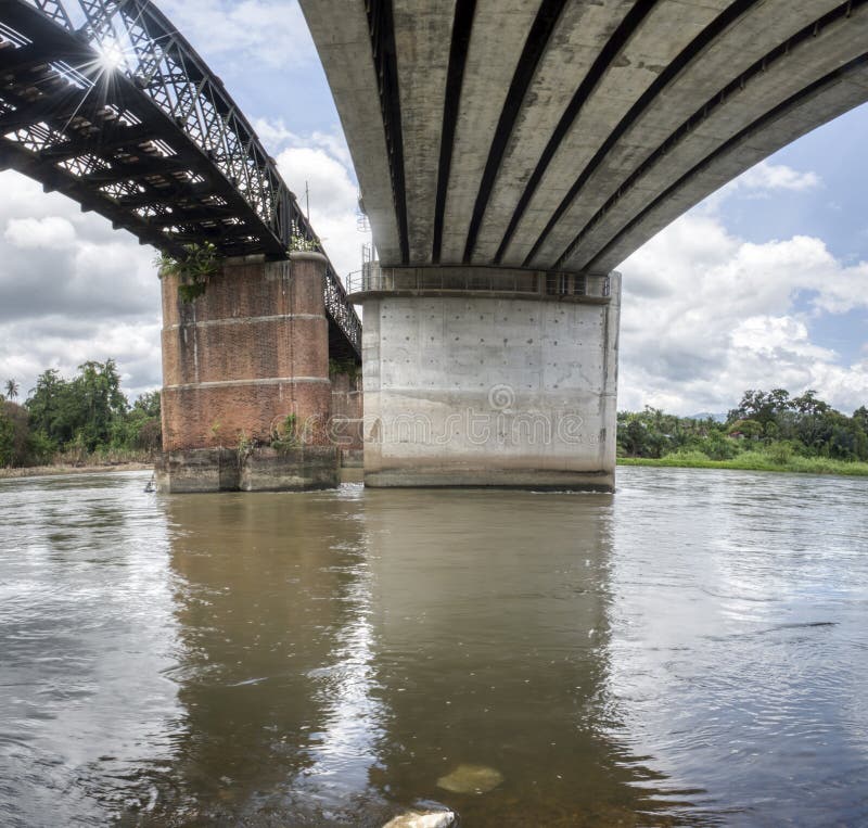 The Tall Railway Bridge Crossing the River. Stock Photo - Image of ...
