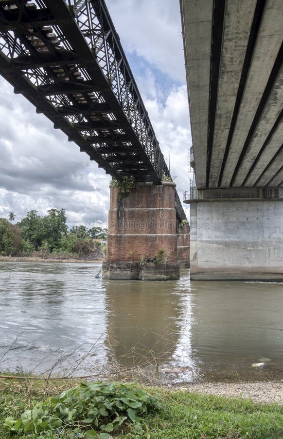 The Tall Railway Bridge Crossing the River. Stock Image - Image of ...