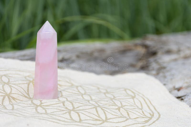 Rose Quartz Crystal Tower and Sacred Geometry Close Up Stock Image ...