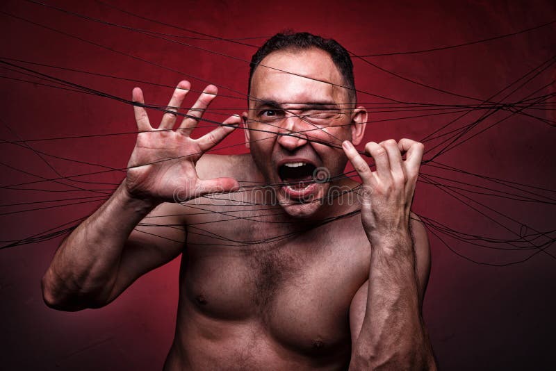 Image of Tangled in Black Threads Muscular Man Stock Image - Image of ...