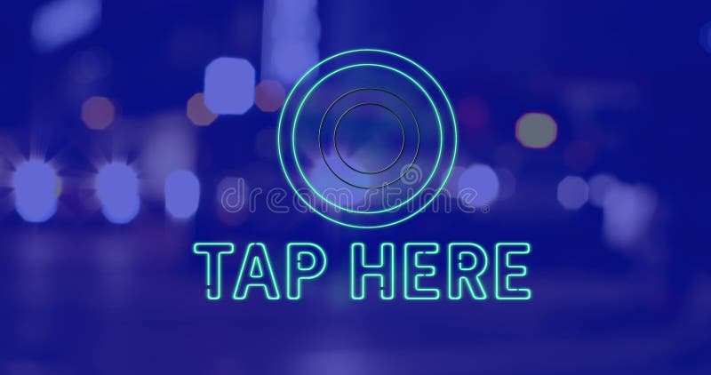 Image of Tap Here Text Over Cityscape at Night on Blue Background Stock ...