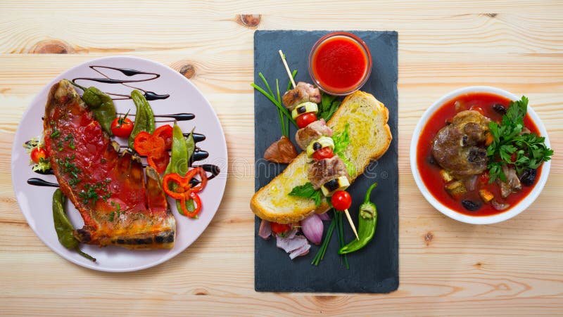 Image of Tasty Cooked Different Dishes from Lamb with Greens and ...