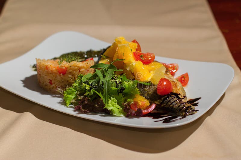 Image of Tasty Fish with Rise and Vegetables Stock Image - Image of ...