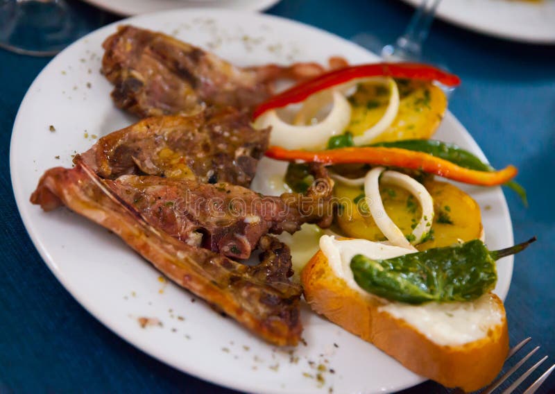 Image of Tasty Lamb Baked and Served with Bread and Vegetables Stock ...