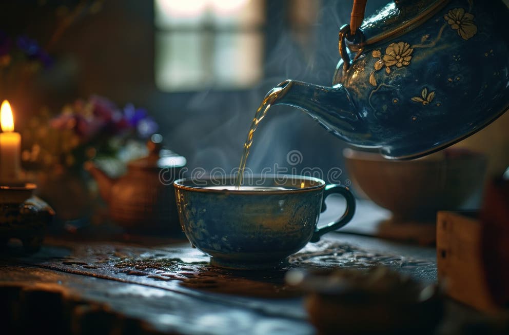 An Image of a Teapot Being Poured Onto a Table Stock Illustration ...