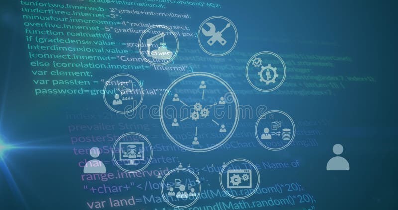 Image of Tech Icons and Data Processing on Green Digital Screen Stock ...