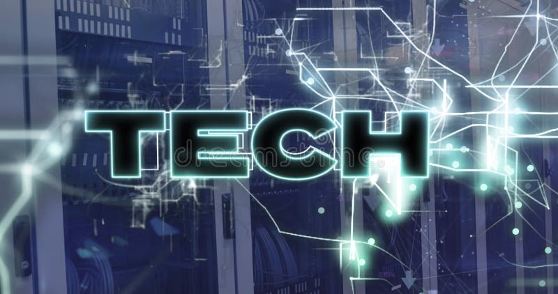 Image of Tech Text and Icons Over Computer Servers Stock Illustration ...