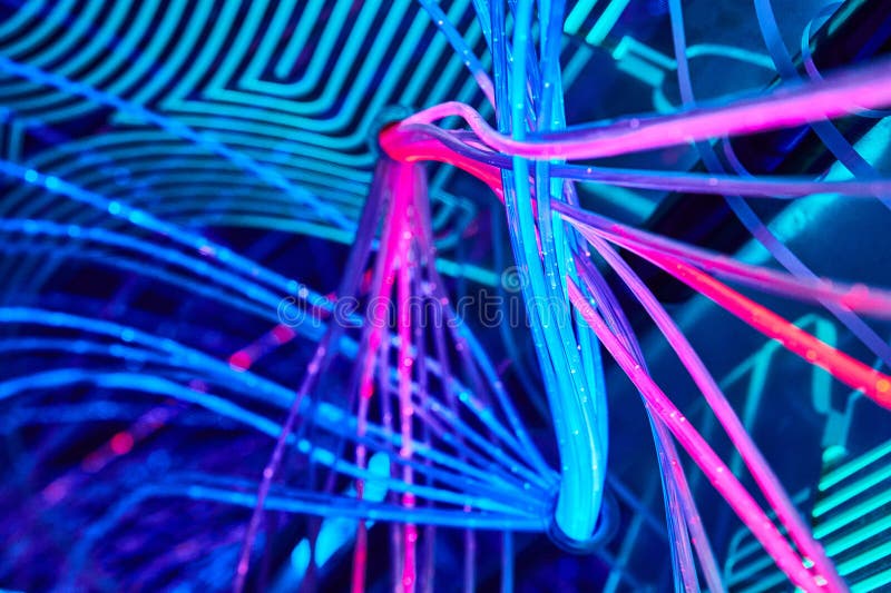 Techno Wires and Cables of Interlocking Blue and Pink Techno LED Lights ...