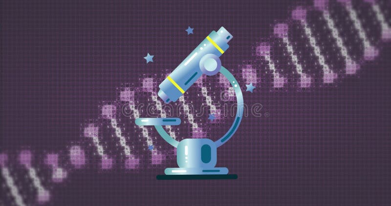 Image of Telescope School Icon and Dna Strand on Purple Background ...