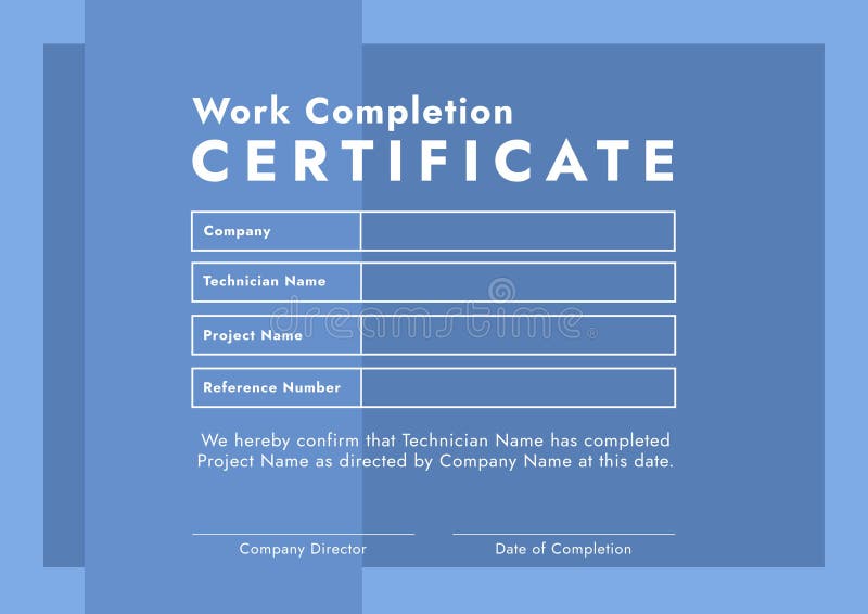 Image of Template of Work Completion Certificate on Blue Background ...