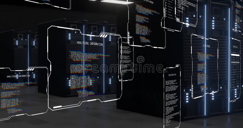 Image of Text Data Files Processing Over Dark Computer Server Room ...