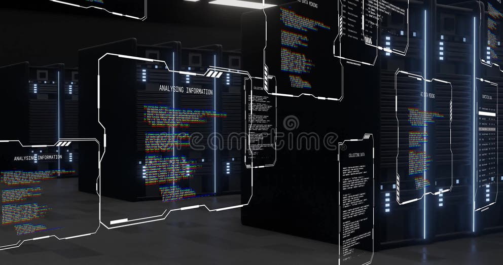 Image of Text Data Files Processing Over Dark Computer Server Room ...