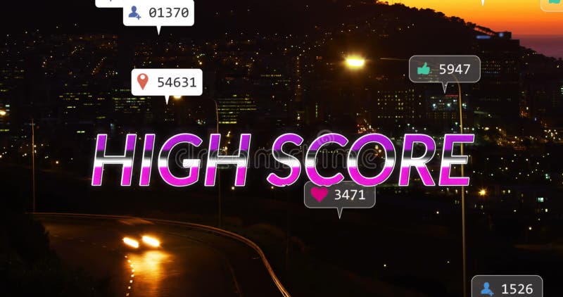 Image of Text High Score, with Social Media Notifications Over City at ...