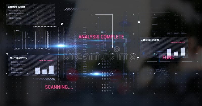 Image of Texts, Graphs, Lines, Loading Bars and Computer Language Over Modern Buildings Stock ...