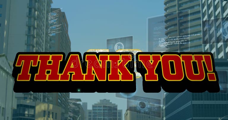 Image of Thank You Text and Data Processing Over Cityscape Stock Photo - Image of thank, screen ...