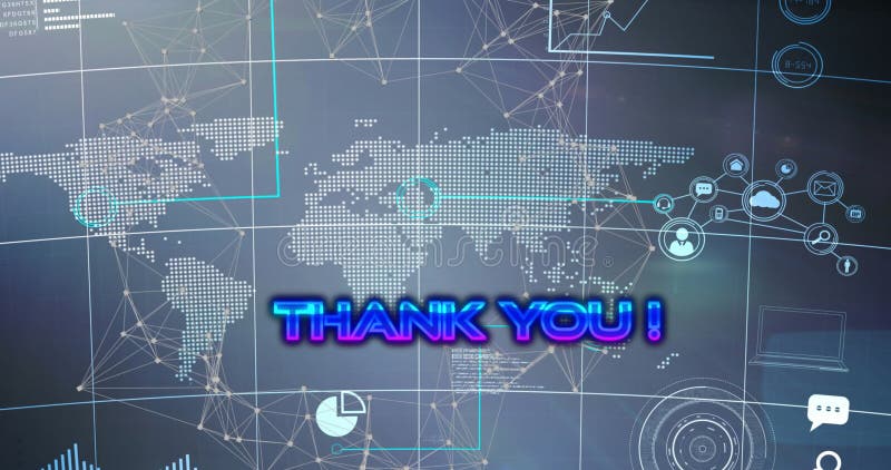 Image of Thank You Text Over Network of Connections and World Map Stock ...