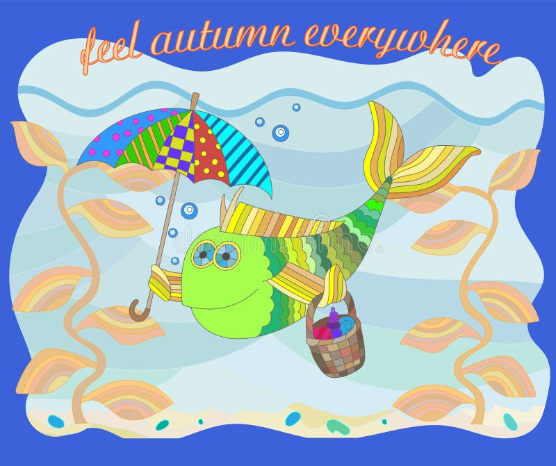 The Image on the Theme of Autumn, Funny Fish Under Umbrella Stock ...