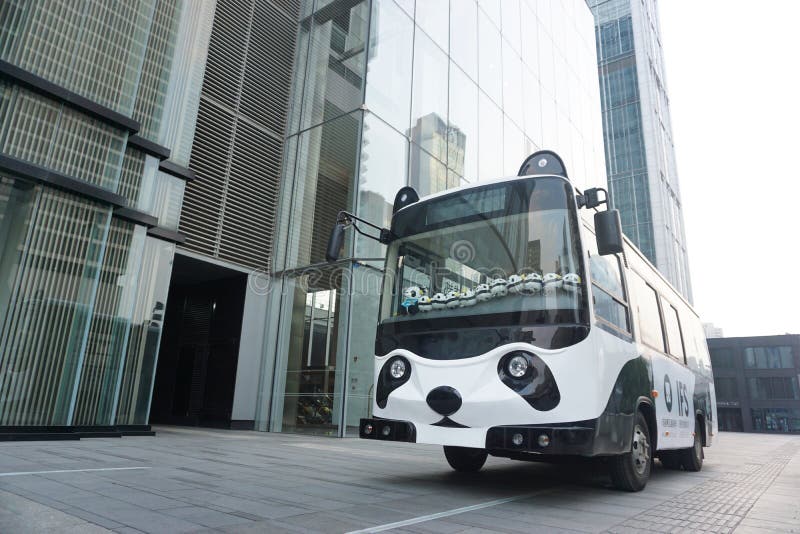 A Cute Panda Bus beside a Modern Building Editorial Stock Photo - Image ...