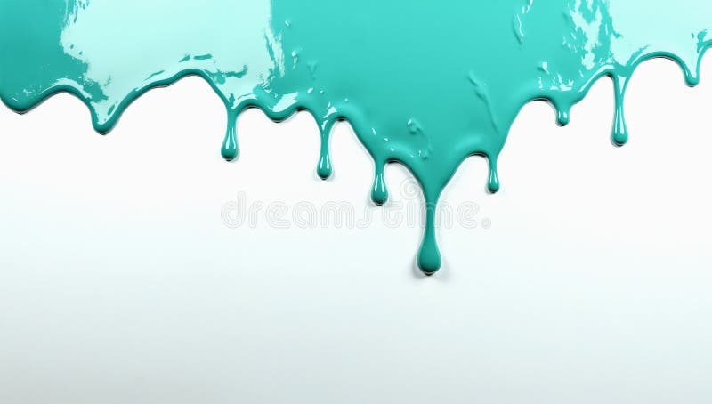 Image of Thick, Dense Cyan Paint Dripping Vertically Onto a White Wall ...