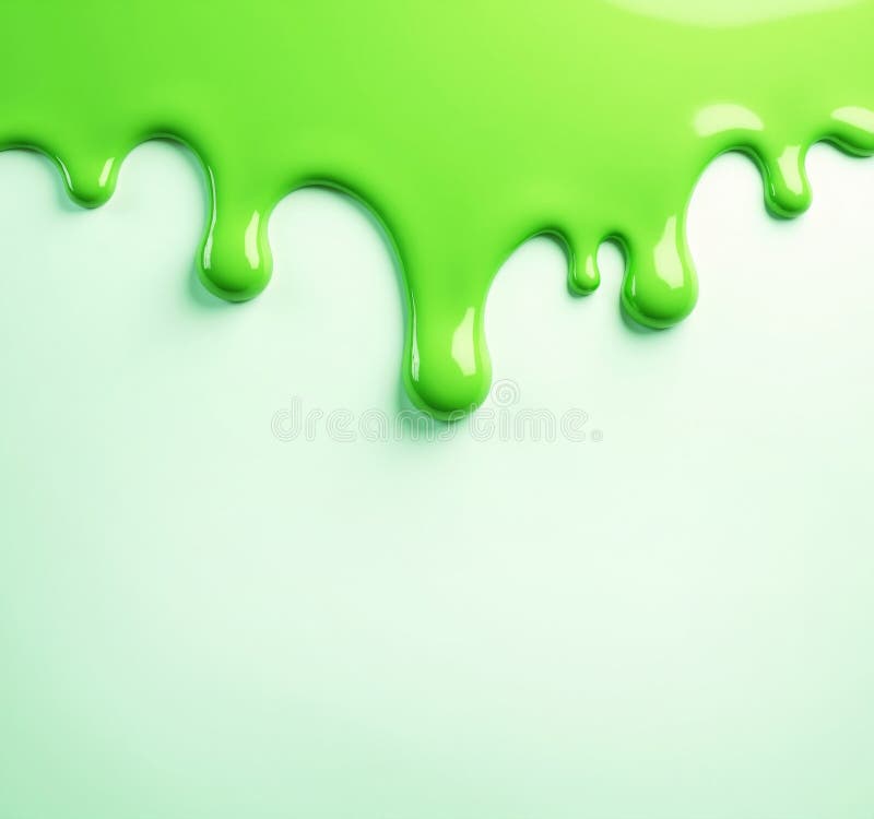 Image of Thick, Dense Green Paint Dripping Vertically Onto a White Wall ...
