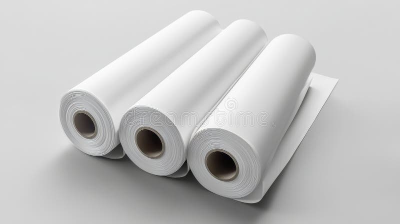 An Image of Three Blank White Paper Rolls Against a Plain Grey ...