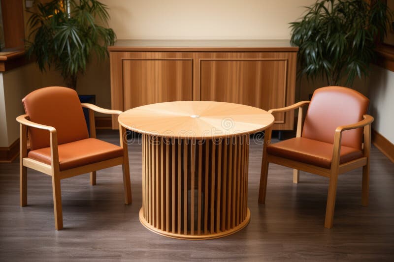 Image of Three Chairs Around a Circular Table Stock Photo - Image of ...