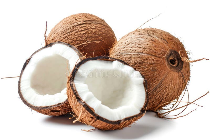 Three Coconuts with One Cut in Half Stock Image - Image of summer ...