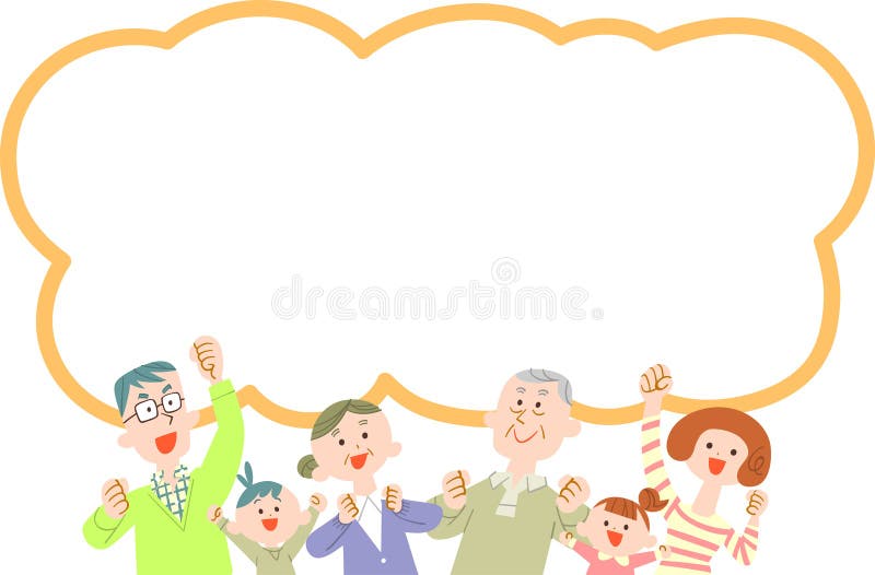 Three Generation Family Upper Body and Speech Bubble Stock Vector ...