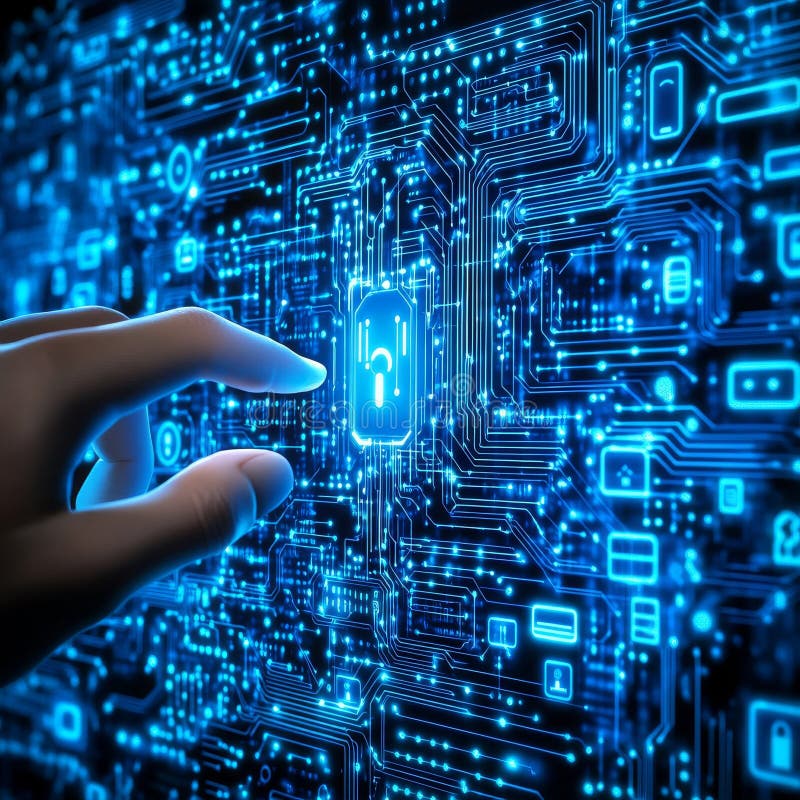 In Image Three, a Hand is Interacting with a Futuristic Digital ...