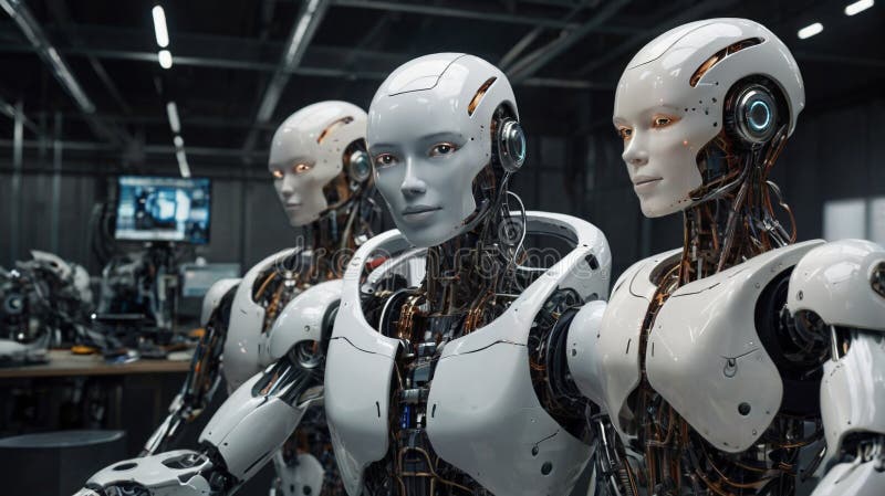An Image of Three Humanoid Robots Standing in a Row. they Look Very ...