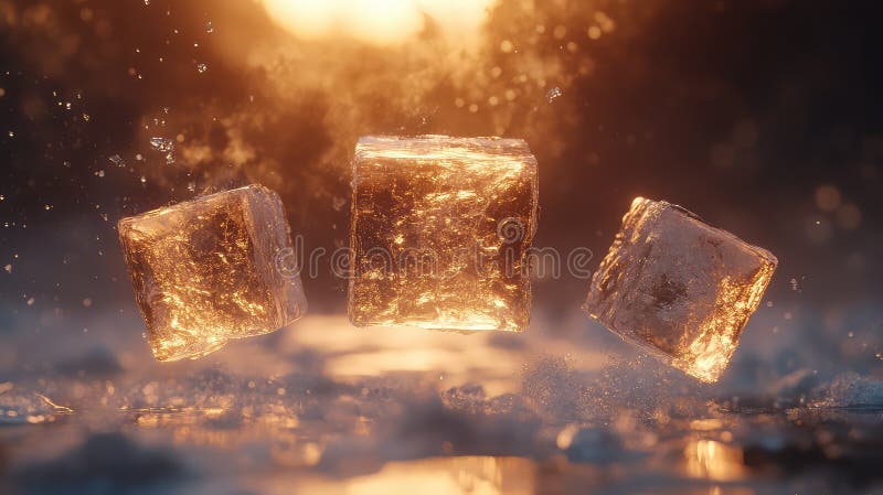 Image of Three Ice Cubes Descending Gracefully with Crystal-Clear Edges ...