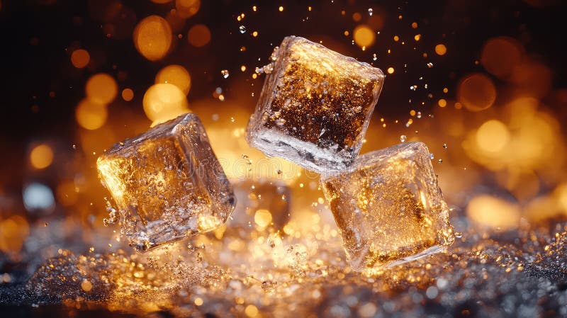 Image of Three Ice Cubes Descending Gracefully with Crystal-Clear Edges ...
