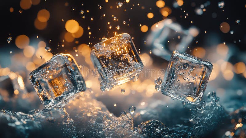 Image of Three Ice Cubes Descending Gracefully with Crystal-Clear Edges ...