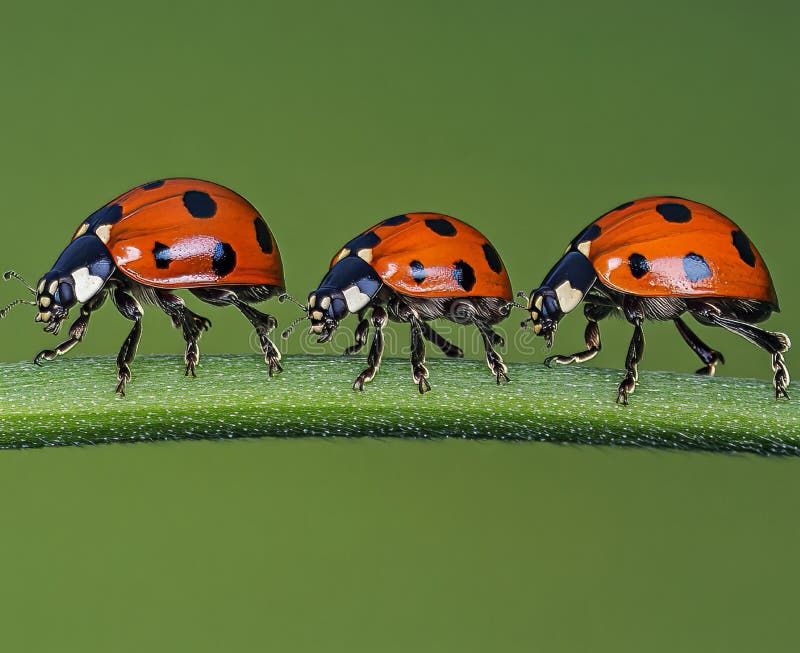 Image of Three Ladybugs Perched on the Edge of a Tall Blade of Grass ...