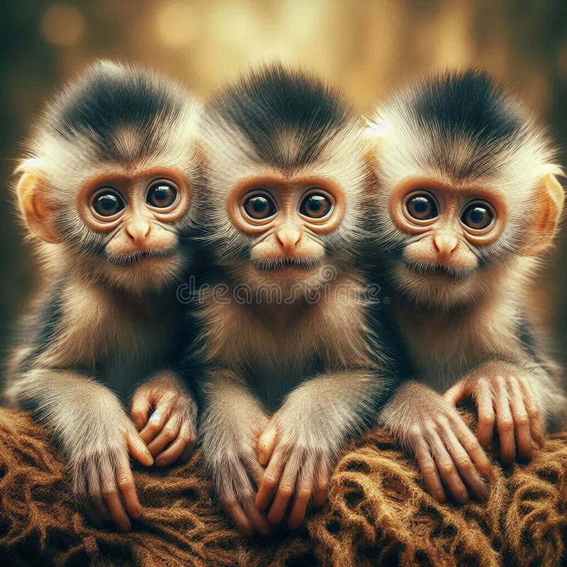 Image of Three Monkeys Showing Affection through a Group Hug. Stock ...