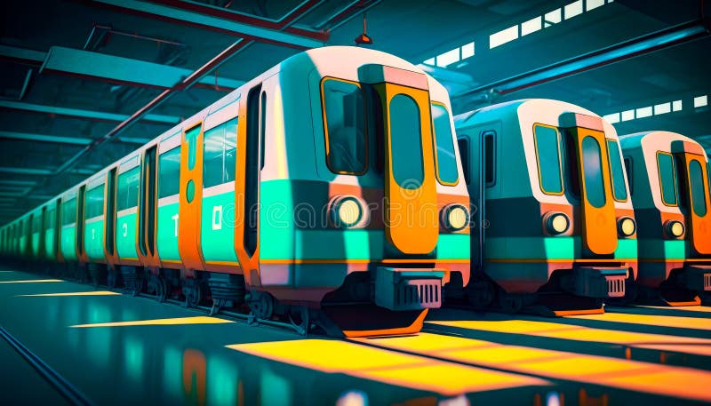 An Image of Three Trains in Train Station. Generative AI Stock Image ...