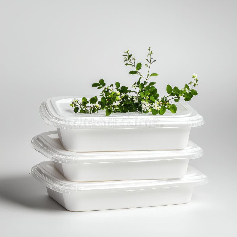 An Image of Three White Plastic Food Containers on a White Background ...
