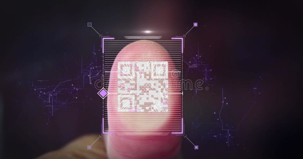 Image of Thumb Scanning on Qr Code, Connected Dots, Circuit Board ...