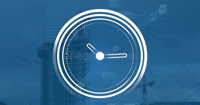 Image of Ticking Clock Icon and Data Processing Against Aerial View of ...