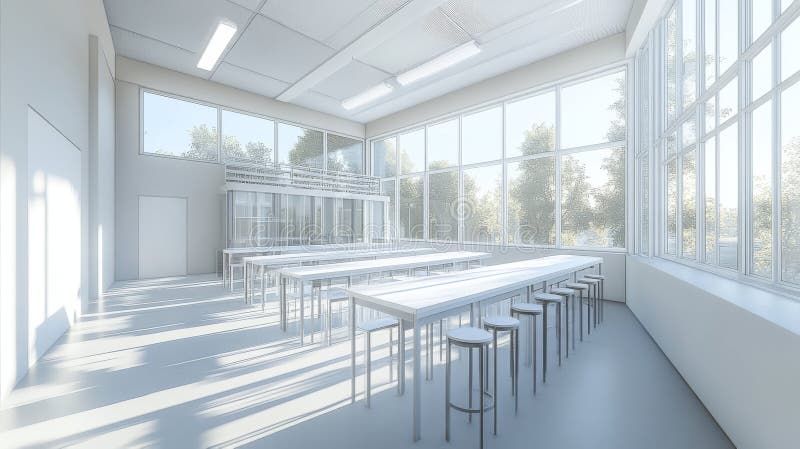 An Image of a Tidy Laboratory Featuring White and Grey Stools. Stock ...