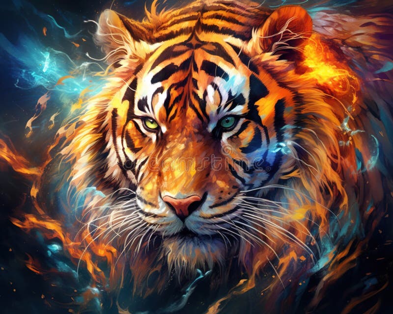 Tiger in fire in space. stock illustration. Illustration of imagine ...
