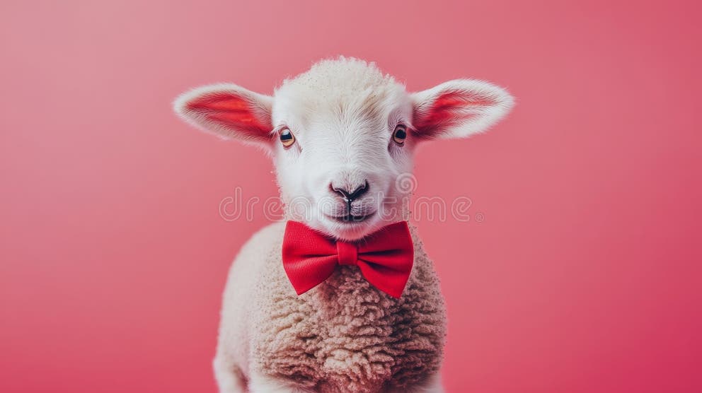 An Image of a Tiny Sheep Donning a Red Bow Tie, Contrasted with a Red ...