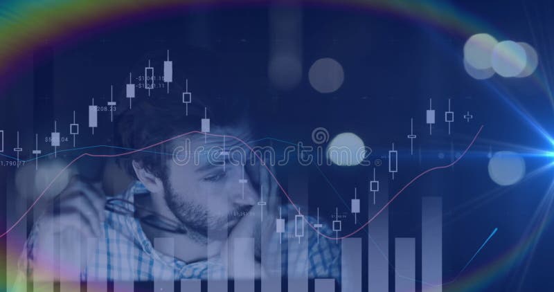 Image of Tired Man Using Computer, Statistics Recording and Financial ...