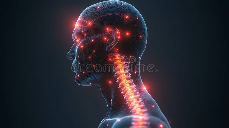 Abstract Wireframe Human Head with Neural Network Connections ...