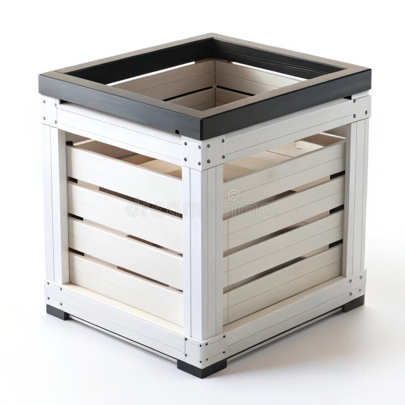 Empty Modern Wooden Crate Isolated on White Background with Black Frame ...