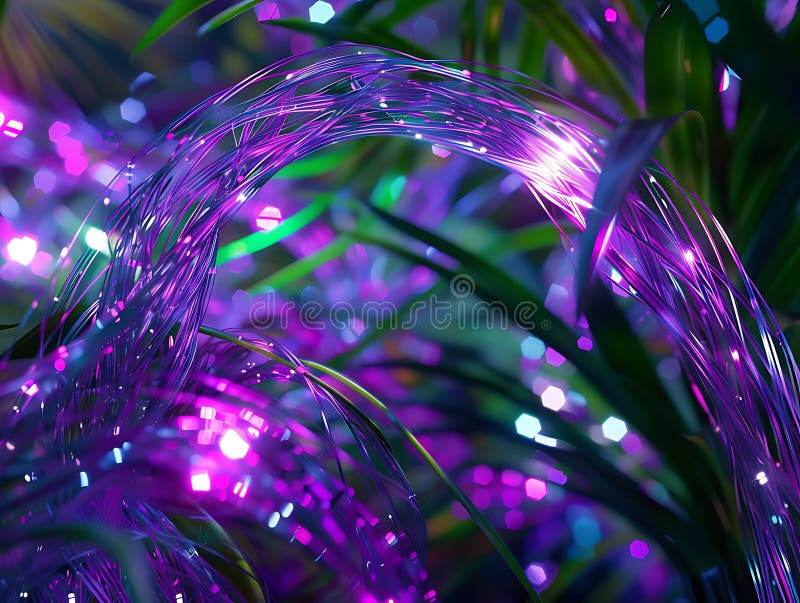 Fiber Optic Cable Abstract Background with Vines and Lights Stock ...